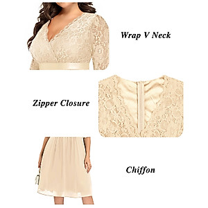 Pinup Fashion Champagne Dress Women Plus Size Bridesmaid Wedding Guest Short Homecoming Prom Formal Cocktail Lace Chiffon Midi Dress