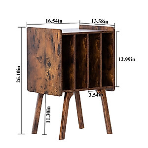 LELELINKY Record Player Stand,Vinyl Record Storage Table with 4 Cabinet Up to 100 Albums,Mid-Century Turntable Stand with Wood Legs,Brown Vinyl Holder Display Shelf for Bedroom Living Room (Patented)