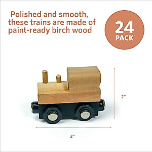 Upper Midland Products 24 Wooden Trains - DIY Unpainted Magnetic Wooden Train Cars - Unfinished Perfect for Paint Project, Crafts, and Trains Birthday Party Supplies - Thomas and BrioCompatible