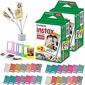 Fujifilm Instax Mini Instant Film, Twin Packs (2 Pack, Total 40 Sheets) 40 Sticker Film Frames + Photo Bouquet Holder