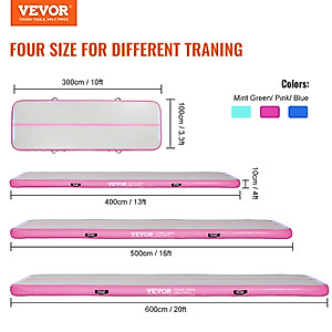 Happybuy 10ft Inflatable Air Gymnastic Mat, 4 inches Thickness Air Tumble Track with Electric Air Pump,Dubrable Material Air Mat for Home Use/Training/Cheerleading/Yoga/Water, Pink