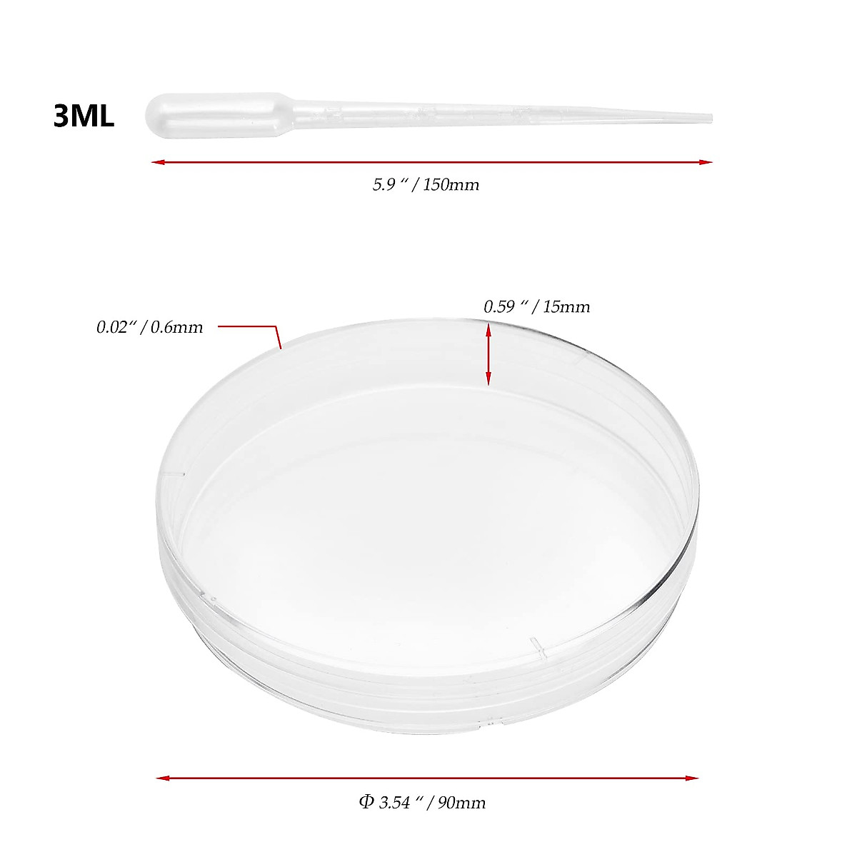 JOIKIT 80 Pack Sterile Plastic Petri Dishes, 90mm Dia × 15mm Deep Petri Dishes with Lids, Lab Petri Dishes with 200 Plastic Transfer Pipettes for Laboratory Studies, Scientific Research