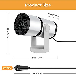 BicycleStore 12V 150W Car Heater, 2 in 1 Portable Car Fan Heater Heating Cooler Fan Fast Heating Car Window Defroster 360° Rotatable Windshield Defogger with Cigarette Lighter Plug for Winter Gift