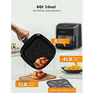 Nuwave Brio Plus 8 Qt Air Fryer, PFAS Free, New & Improved, Digital Touch Screen, Cool White Display, 50°F~400°F in Precise 5°, 5 Cook Functions, 100 Presets & 50 Memory, 3 Wattages 700, 1500, 1800