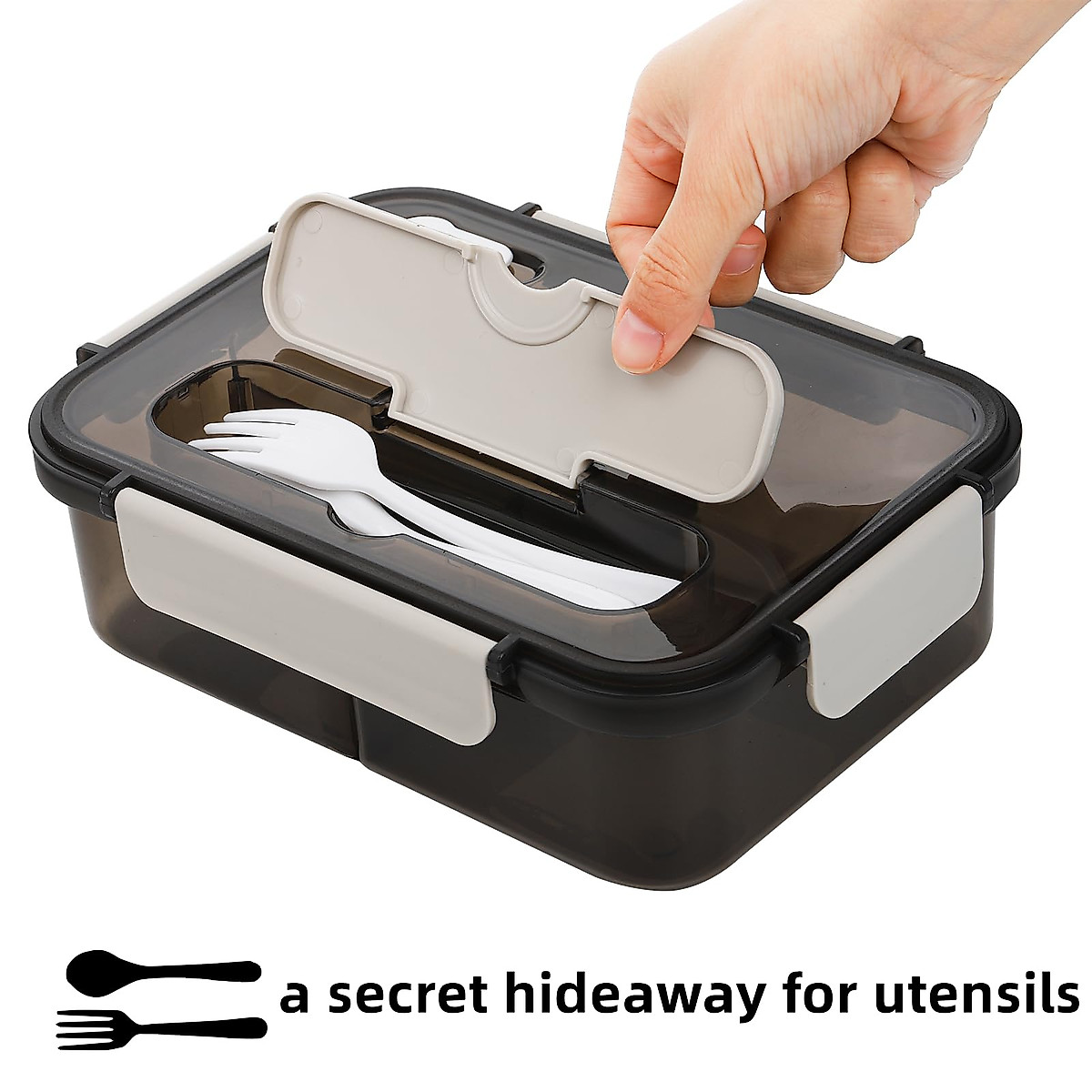 Hacaroa 3 Pack 51 Oz Bento Lunch Box with Spoon, Plastic Food Storage Box with 3 Compartments, Leak-proof Lunch Container for Adults, Work and Travel, 3 Colors