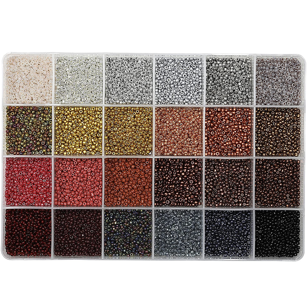 VOOMOLOVE 12/0 Glass Seed Beads About 15600pcs 24 Colors 2mm Loose Seed Beads Kit Bracelet Making Beads with 24-Grid Plastic Storage Box for Jewelry Making