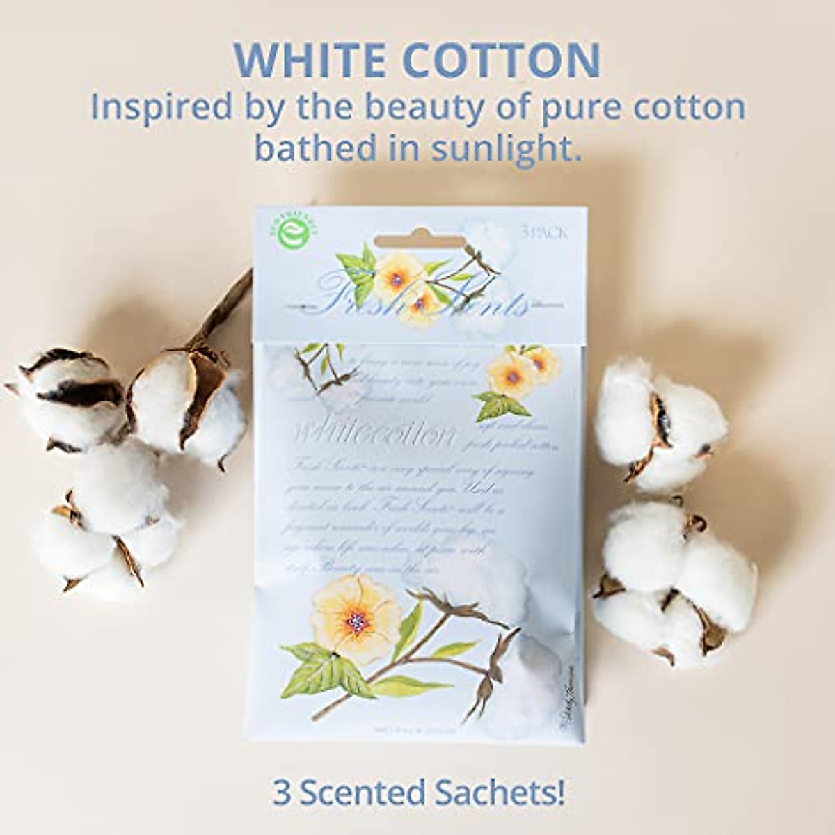 Willowbrook | Fresh Scents Scented Sachet Packet | White Cotton | Air Freshener Bags for Drawers, Closets, Cars | 3 Pack | Long Lasting Home Fragrance
