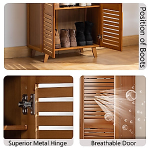 Shoe Storage Cabinet, 4 Tier 5 tier Bamboo Shoe Organizer with Doors, Shoe Cabinet with 2 Doors for Entryway, 4 Tier Shoe Storage Cabinet for Closet, Living Room, Bedroom