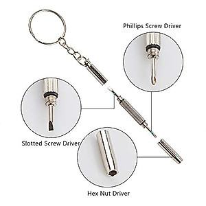 10 Pack Mini Screwdriver Keychain,YuCool 3 in 1 Mini Stainless Steel Eyeglass Repair Tool Kit with 10 Pairs 15mm Silicone Eyeglass Nose Pads,1 Pack Tweezer and 1 Pack Wipe Cloth（22 Pack In Total）