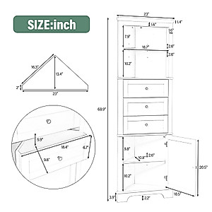 Fuhomtre Triangle Tall Corner Cabinet Drawers and Adjustable Shelves Tall Hutch Corner Bar Cabinet with Door for Kitchen Green