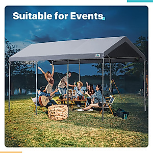 ADVANCE OUTDOOR 10x20 ft Adjustable Height Carport Heavy Duty Car Canopy Garage Shelter Boat Wedding Party Tent, No Sidewall, Grey