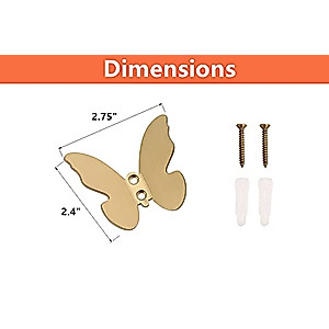 Z metnal Wall Hooks Decorative, Small Modern Gold Brass Hooks, Butterfly Bath Towel Hook, Coat Hat Hooks Robe Hooks for Entry Bedroom, Stainless Steel, Wall Mounted, 2 pcs