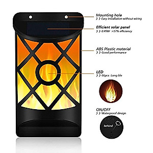 Fitybow Solar Flame Lights Outdoor, Waterproof Flickering Flame Solar Lights Dark Sensor Auto On/Off 66 LED Solar Powered Wall Mounted Night Lights Lattice Design for Patio Deck Driveway (2Packs)