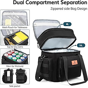HSHRISH Insulated Lunch Box Cooler Bag Tactical - Expandable Lunchbox for Men - Large Lunch Pail Lunch Kit for Adults Work Outdoor Shift Trip Black 15L