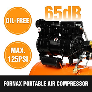 FORNAX Portable Air Compressor 6 Gallon, 1 HP 2.2CFM@ 90 PSI Oil Free Air Compressor, Max Pressure 125 PSI, 65 dB Quiet Compressor for Auto Repair, Tire Inflation, Spray Painting, Woodwork Nailing