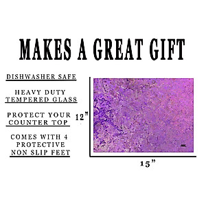 Purple Multicolored Pattern Textured Marble Art Kitchen Glass Cutting Board Modern Decorative Gift Abstract Wavy Contrast Design