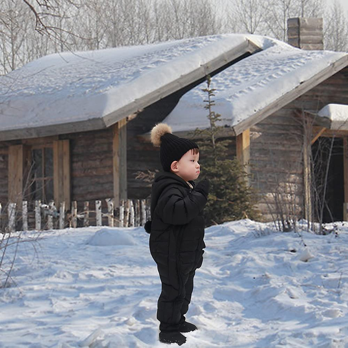 Y·J Back home Baby Black Snowsuit Down Filled Waterproof Snow Suit Fleece Linning Jacket Bunting Pram Winter Coat With Shoes And Gloves 12 18 Months