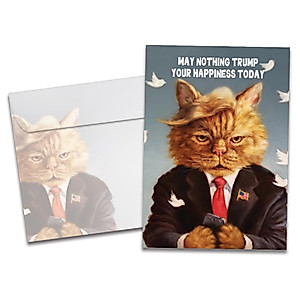 Tree-Free Greetings - Humorous Birthday Cards for Husband - Artful Designs - 1 Card + Matching Envelopes - Made in USA - 100% Recycled Paper - 5"x7" - Trump Cat (GO61448)