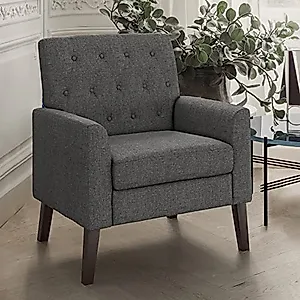 LUE BONA Upholstered Linen Accent Chair 18.5" H, Comfy Living Room Chair with Arms, Button Tufted Arm Chairs, Modern Armchair for Small Space, Bedroom, Living Room, Carbon Gray