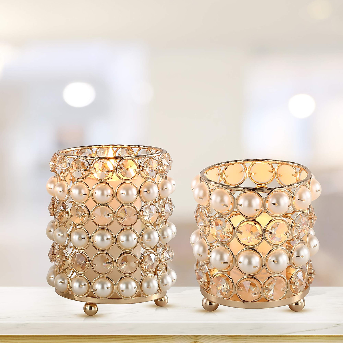 Dotline Deco Candle Holders Most Preferred Decorative Crystal Candle Holder for Home Office Living Room Indoor Garden Dining Great Gift, for Weddings, Anniversary, Party and Home Décor(Gold, Small x1)