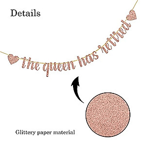 Belrew The Queen Has Retired Banner, Farewell Party, Office Work Party, Women's Retirement Party Decorations Glittery Rose Gold