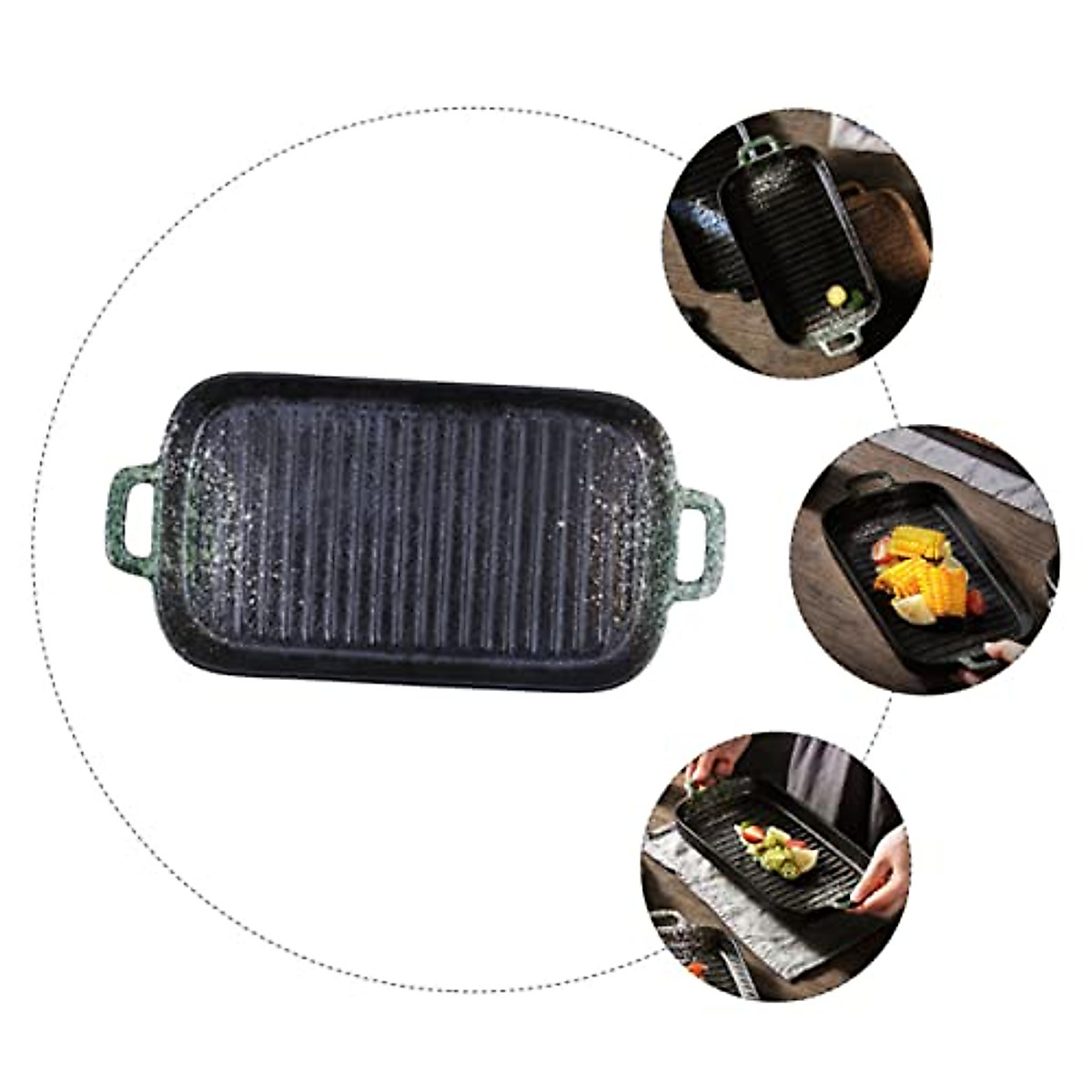 Yardwe 1pc Fire Earth BBQ Plate Cake Tray Outdoor Griddle Grill Square Dish Set Square Baking Tray Camping Pot Roasting Pan Roasting Plate with Handles Household Kitchenware Ceramic Plate