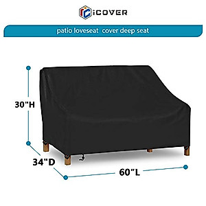 iCOVER Patio Sofa Cover, Waterproof 2-Seater Deep Lounge Loveseat Cover, Lightweight Easy On/Off, Buckles Drawstring Design,60"x34"x30" (LxDxH)