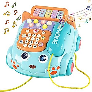 Kimery Baby Phone Toy,Baby Toy Phone Cartoon Baby Piano Music Light Toy Children Pretend PhoneToy Gift Game Boy Girl Early Education Gift Blue (18 M+)