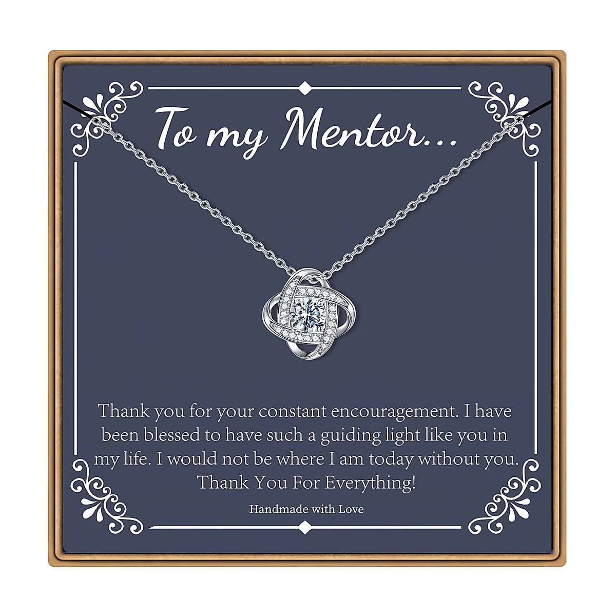 Ieftop Mentor Gifts Mentor Necklace, 14K White Gold Plated Love Knot Pendant Necklace Colleagues Coworker Leaving Gifts Coworker Going Away Gifts for Women Best Coworker Gifts