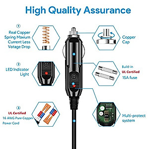 MJPOWER Car Charger Compatible with BLUETTI Car Charging Cable EB3A / EB70 / EB70S Portable Power Station 6.6 Feet 16AWG UL Certified DC Power Cord & 15A Fuse