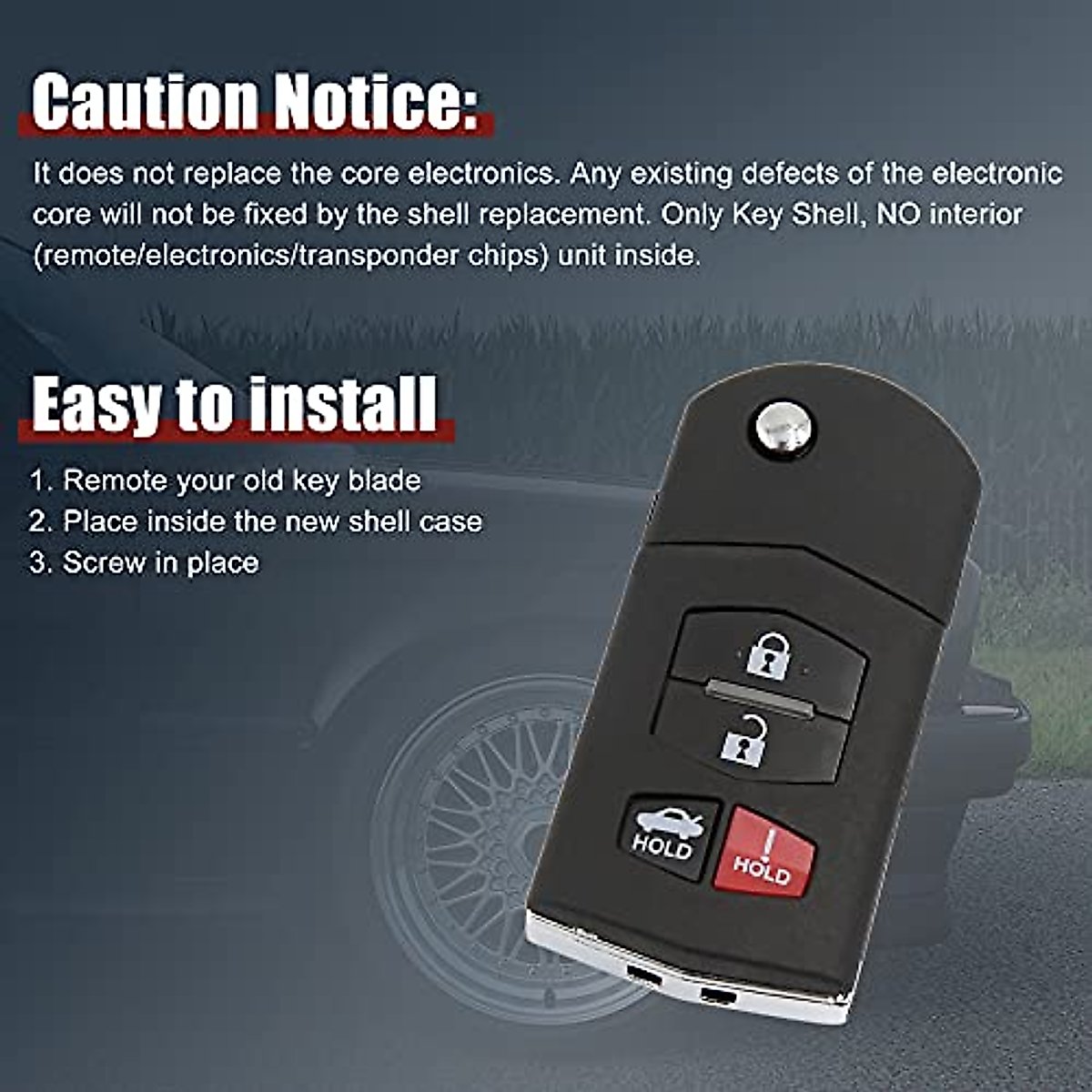 uxcell New Smart Remote Flip Key Fob Shell Case 4 Button for Mazda 3 5 6 RX-8 CX-7 CX-9 2007-2010