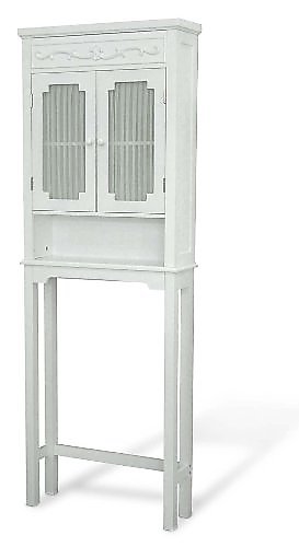 Elegant Home Fashions Lisbon Wooden Space Saver with Drapery-Lined Doors, White