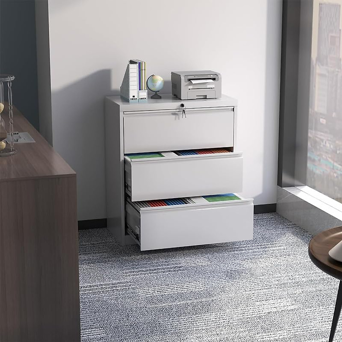 Aobabo 3 Drawer File Cabinet 28In Wide,White