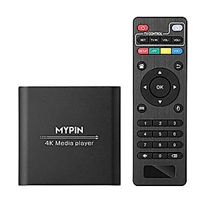 4K Media Player with Power Supply, Digital MP4 Player for 8TB HDD/USB Drive/TF Card/H.265 MP4 PPT MKV AVI Support HDMI/AV/Optical Out and USB Mouse/Keyboard-HDMI up to 7.1 Surround Sound (Black)