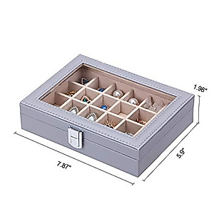 BEWISHOME Earring Jewelry Box 24 Slots Earring Holder Organizer for Girls Women Gifts Jewelry Box for Earrings Display Storage Case with Clear Glass Top Grey SSH17H