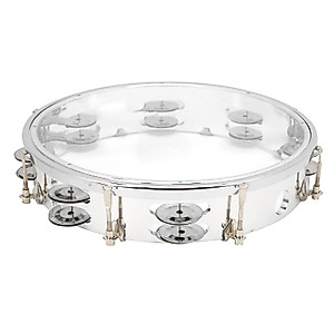 Tambourine for Adults 10 inch Double Row Metal Jingles Hand Held Musical Educational Drum Instrument for Party Games(Transparent color)