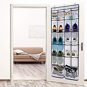 ULG Over The Door Shoe Organizer Shoe Holder with 22 Extra Large Clear Pockets Hanging Shoe Organizer with 3 Adjustable Metal Hooks for Bedroom Closet Bathroom Kitchen, 2 Pack White (62 x 21 inch)