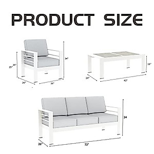 Outdoor Aluminum Furniture Set, 4 Pieces Patio Sectional Conversation Chat Sofa Modern Seating Set with Coffee Table