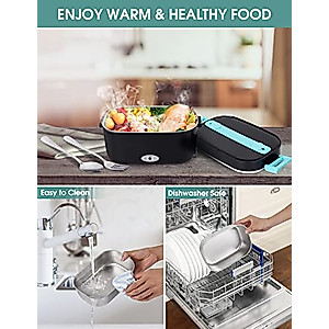 Xflyee 75W Electric Lunch Box Food Heater, 12V/110V Upgraded Leakproof Heating Lunch Box for Work/Car/Truck/Office with 1.5L Removable Stainless Steel Container, Fork & Spoon and Insulated Carry Bag