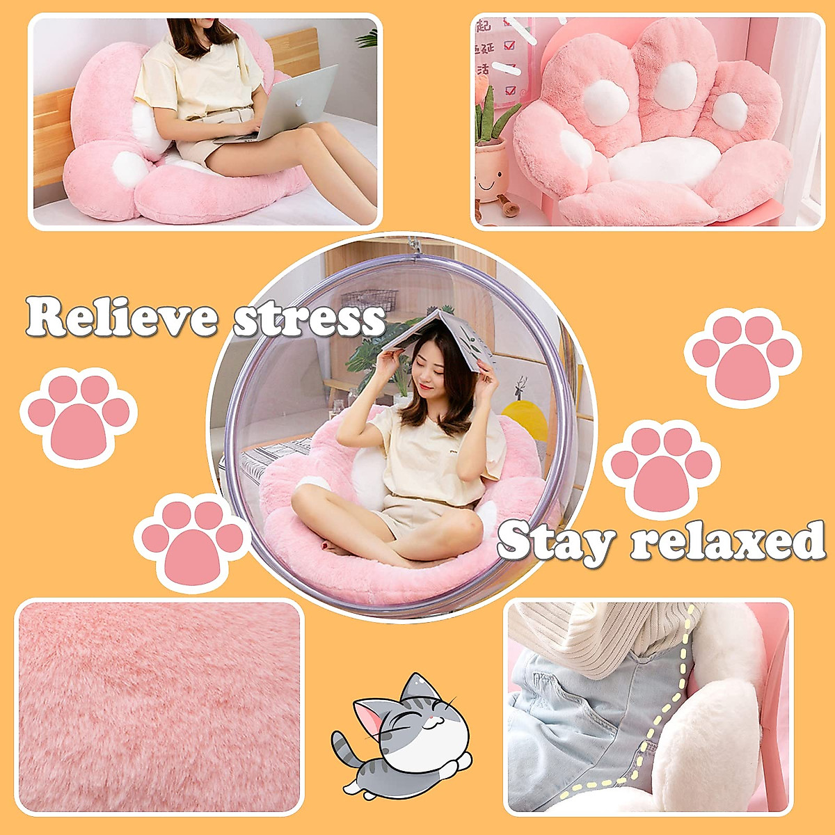 Cute Seat Cushion, Cat Paw Shape Lazy Sofa Office Seat Cushion, Bear's Paw Office Chair Cushion, Plush Sofa Cushion Soft and Comfortable Cushion Home Bedroom Shop Restaurant Decoration Pink