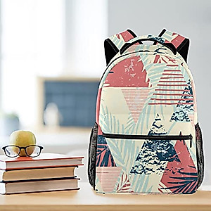 VBFOFBV Unisex Adult Backpack with for Travel Work, Triangle Stripes Tropical Leaves Modern
