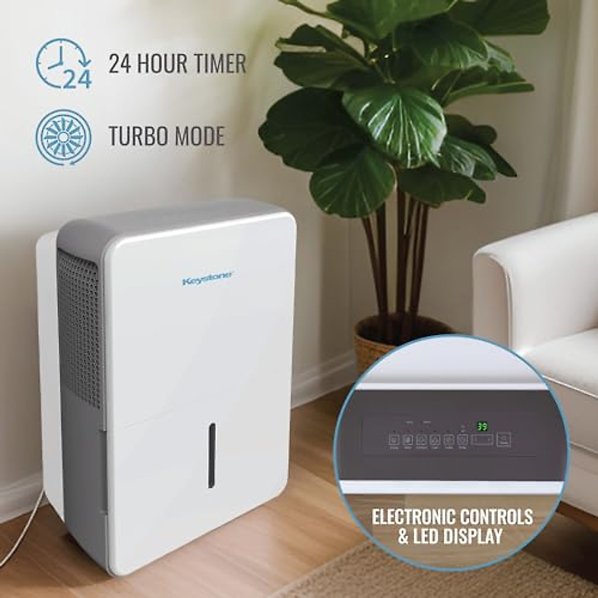 Keystone Energy Star 22-Pint Portable Dehumidifier for Basement, Garage, Living Room, and Large Rooms up to 1,500 Sq.Ft., Quiet Dehumidifier for Home and Moisture Absorber with Auto-Shutoff and Timer