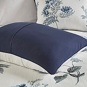 Madison Park Zennia Farmhouse Comforter Set with Throw-Blanket, Floral Print on Seersucker Textures, All Season Bedding, Matching Shams, Toss Pillows, Full/Queen(90"x90"), Blue 7 Piece