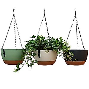 3 Pack Plastic Hanging Planters Set ,8.3 Inch Hanging Flower Plant Pot with Drainage Hole for Indoor Outdoor Plants, Round Hanging Basket with Removable Tray for Home Garden Porch Balcony Patio Decor