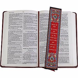 Man of God, Woven Fabric Christian Bookmark, God is with You Silky Soft Joshua 1:9 Flexible Bookmarker for Novels Books and Bibles, Traditional Turkish Woven Design, Memory Verse Gift