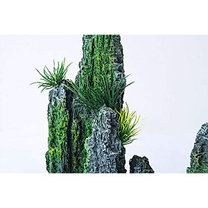 FEDOUR Aquarium Mountain View Stone Ornament Tree Rock Cave Landscape, Large Aquarium Ornament Rock Artificial Fish Tank Decoration