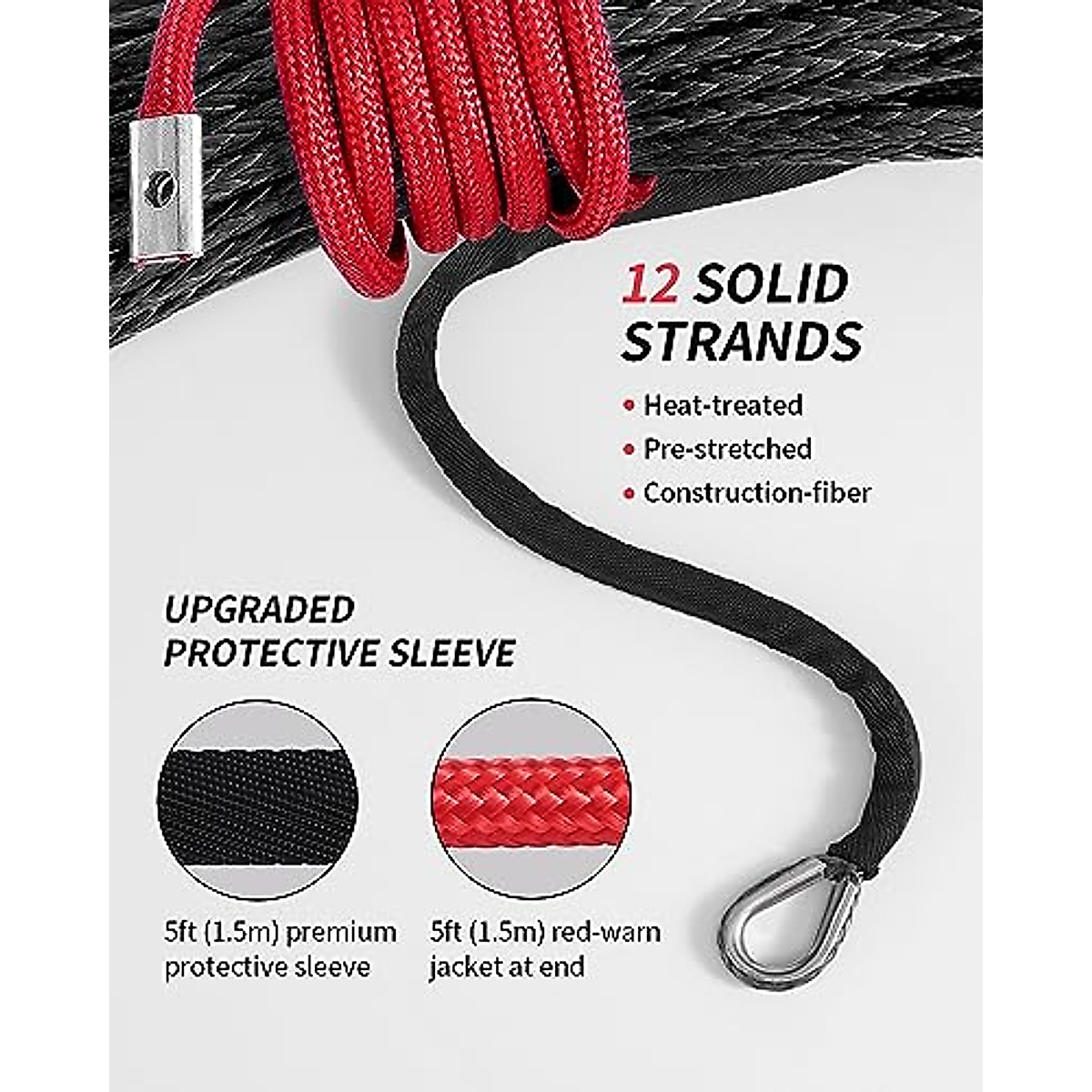Kolvoii Synthetic Winch Rope Kit, 1/4 inch x 50ft 8500lbs Winch Cable with Steel Hook, Protective Sleeve and Winch Cable Stopper for ATV UTV Off-Road Vehicle etc(Grey Rope, Black Hook)