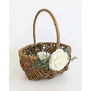 Willow Flower Girl Basket - Rustic Wood Flower Girl Basket - Country Wedding Basket w/Greenery Decor - Rattan Gift Basket by Ragga Wedding