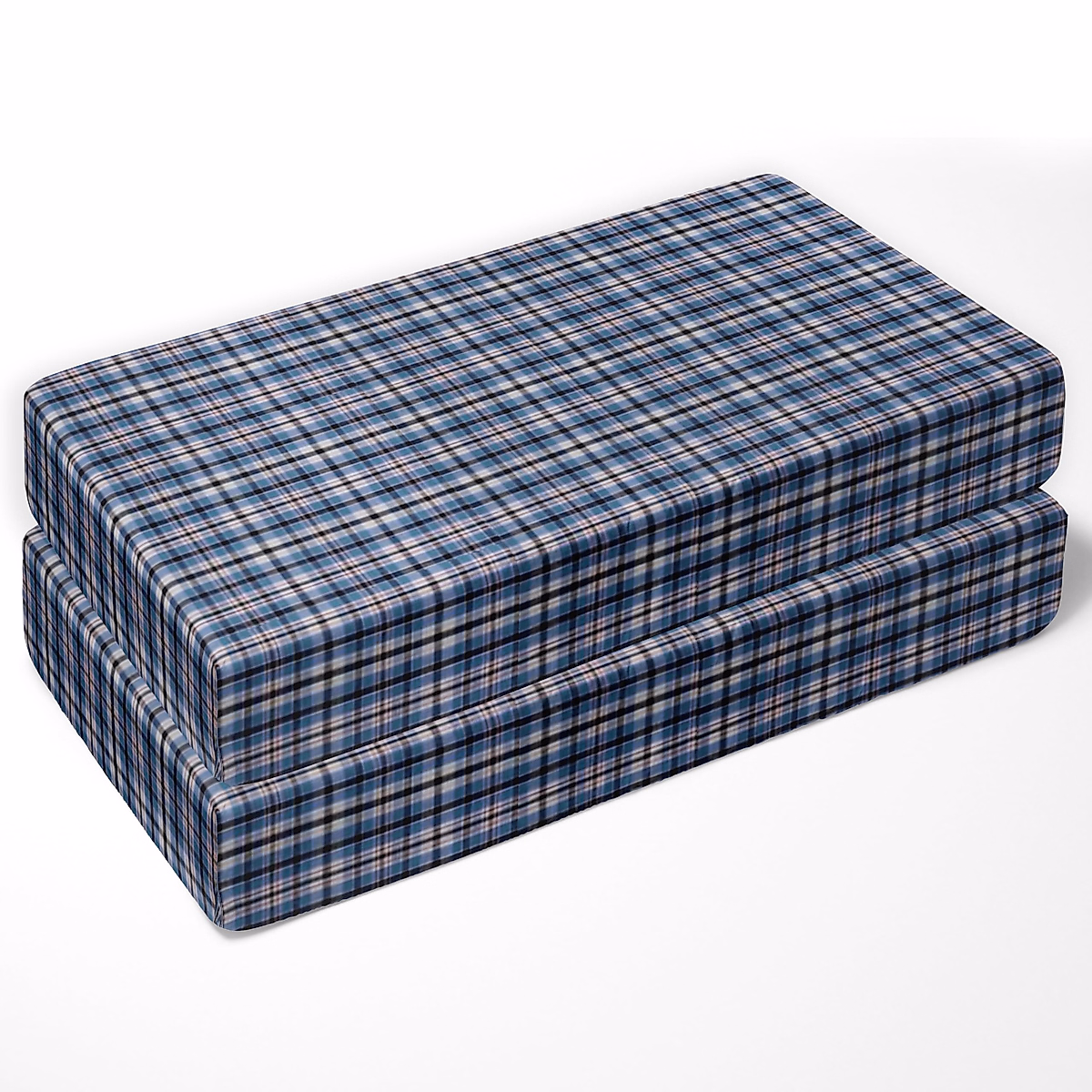 Bacati Crib Fitted Sheet, Blue Plaids Yarn Dyed (Pack of 2)