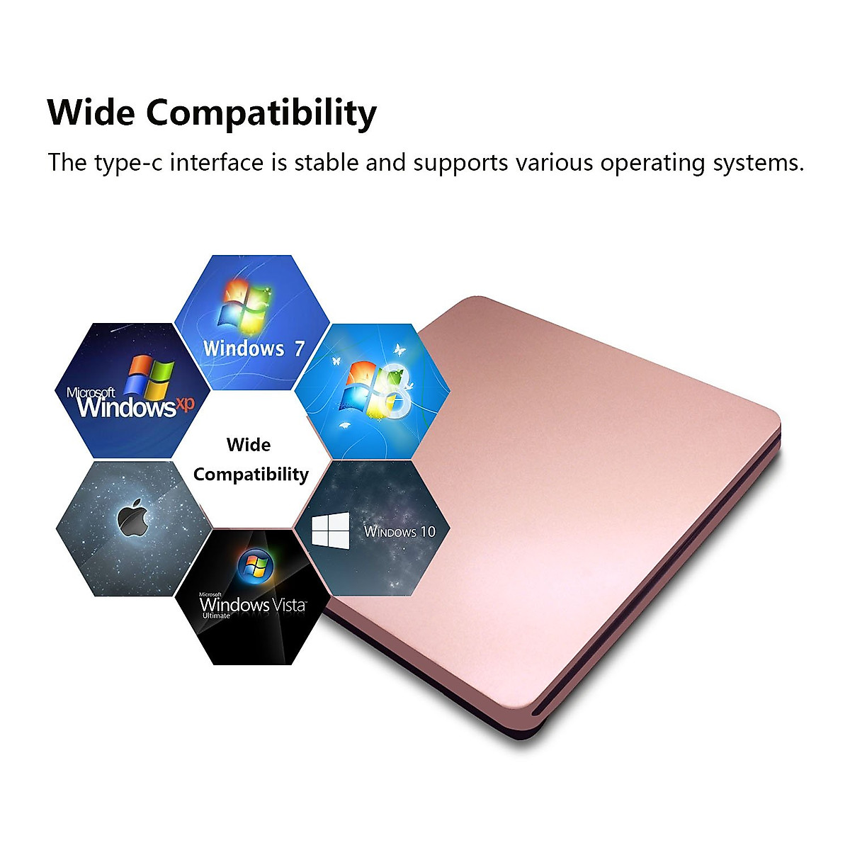 External DVD Drive，USB 3.0 Portable CD/DVD +/-RW Drive/DVD Player for PC Computer USB-C/Type-c Slim DVD/CD ROM Rewriter Burner Compatible with The Latest MacBook pro/MacBook/dell Laptop etc
